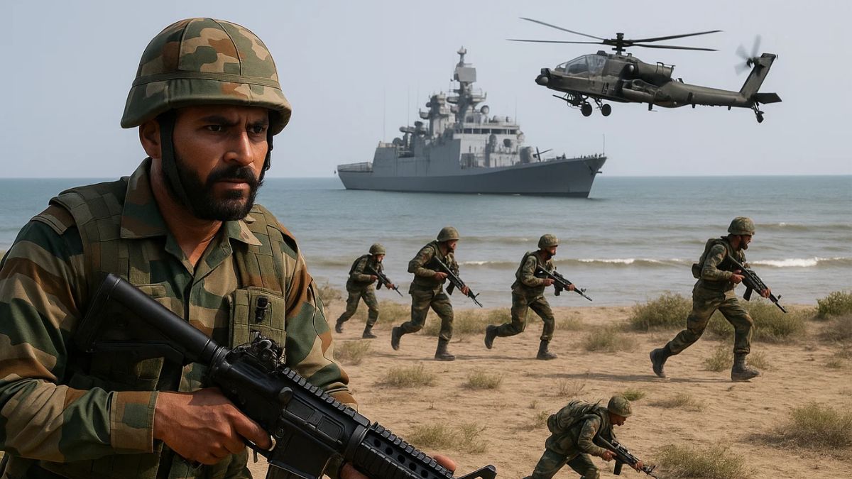 भारत ने सर क्रीक के पास शुरू की Tri-services Exercise, पाक में मचा ...